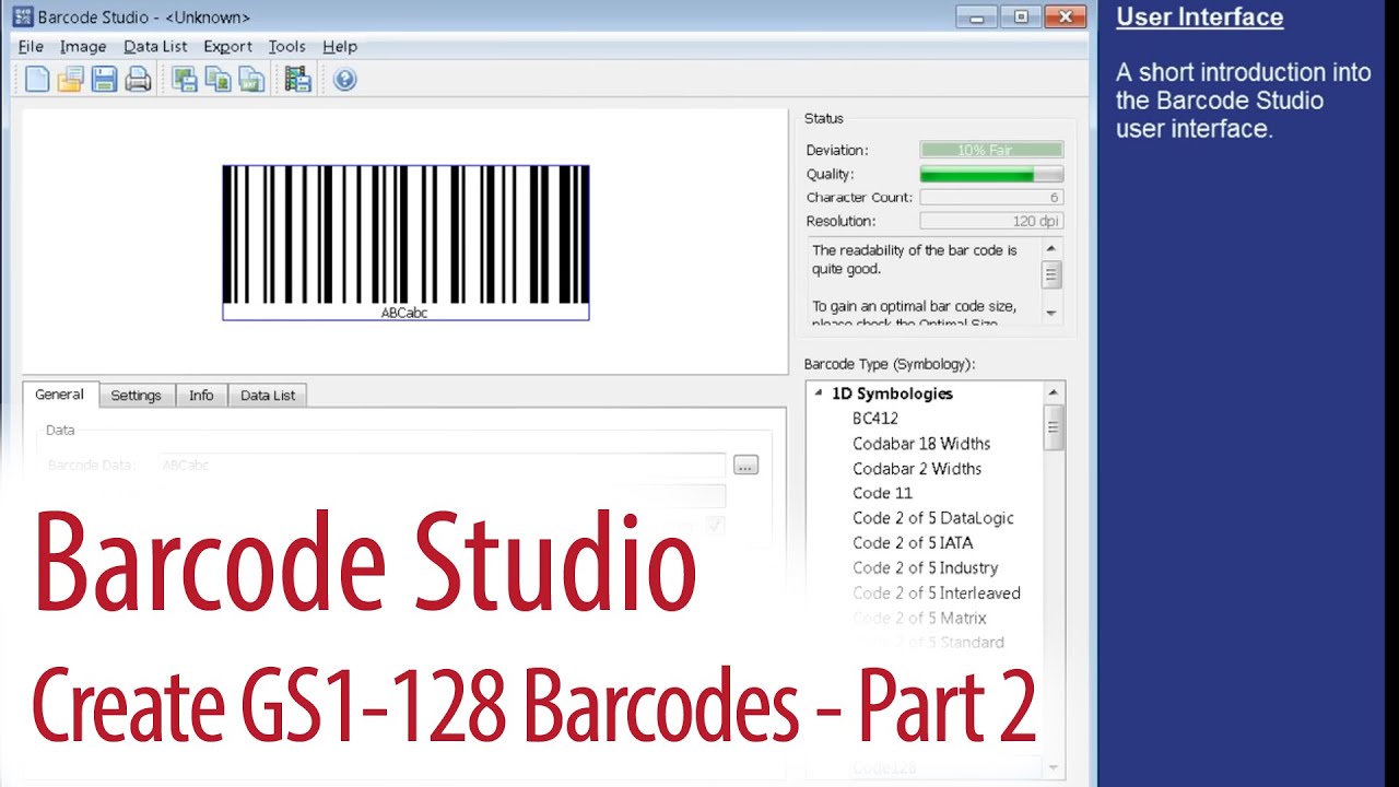 Create GS1 128 EAN 128 FNC1 Barcodes Barcode Studio 2 YouTube