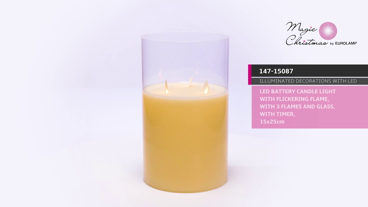 Γυάλινο με κερί LED, κίνηση στη φλόγα, εκρού / Glass LED candle ...