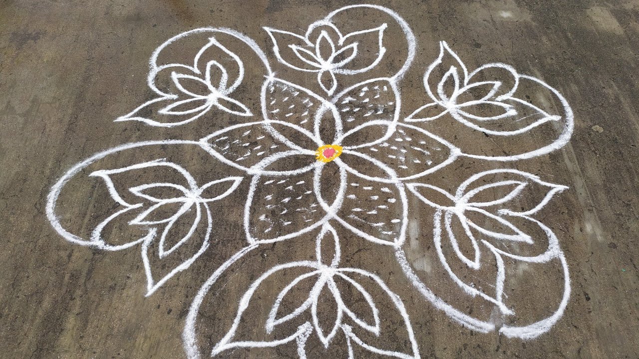 chithirai pournami flower kolam l 5*3 dot bigginers rangoli l pandaga ...