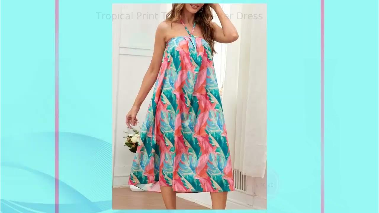 Tropical Print Tie Back Halter Dress - YouTube