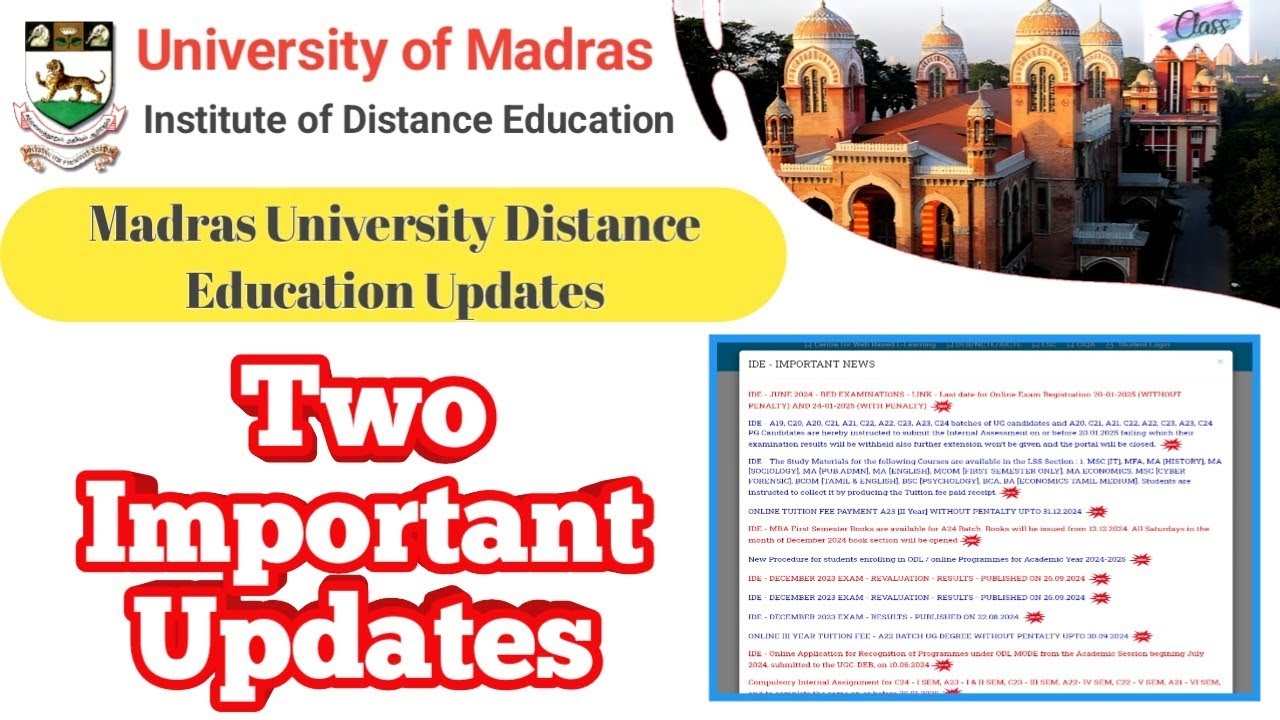 Two Important Updates from University | Madras University IDE Updates ...
