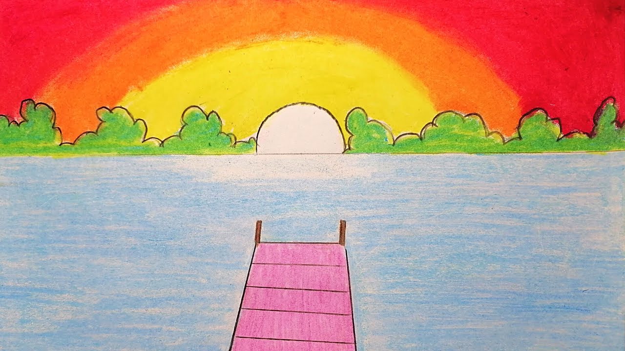 Easy Scenery Drawing /How to Draw Moon Scenery /Kids Drawing /Moon ...