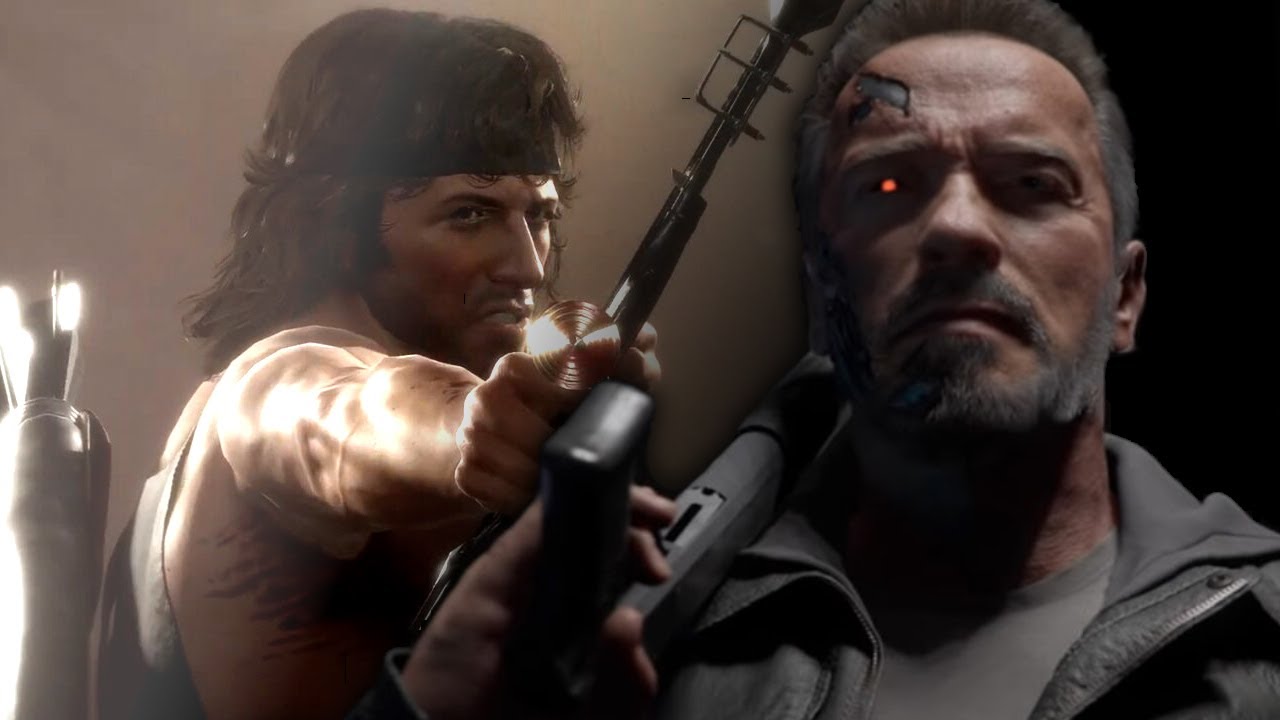 MK11 RAMBO VS REVOICED TERMINATOR + OUTFITS + MOVESET - YouTube