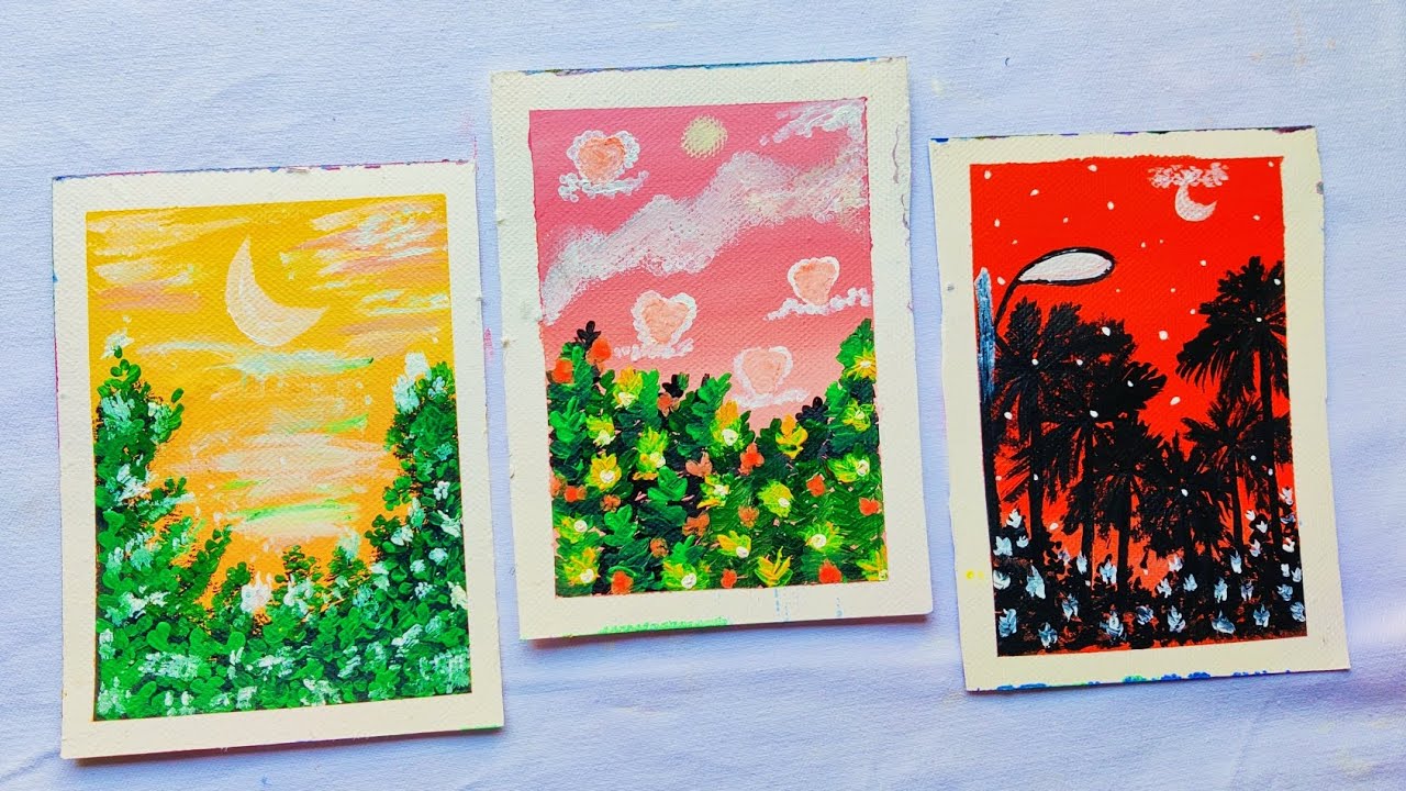 3 easy art technique. acrylic painting tutorial. beautiful scenery art ...