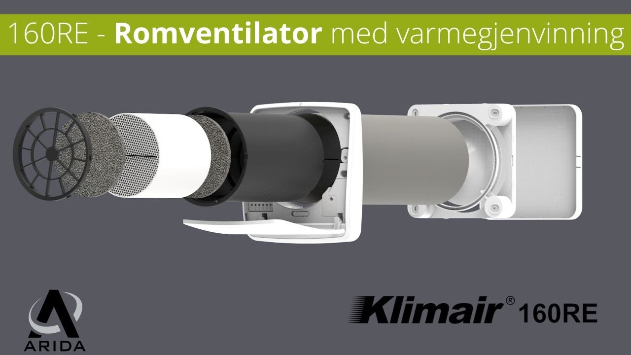 Arida 160RE stillegående romventilator med stor varmeveksler ...