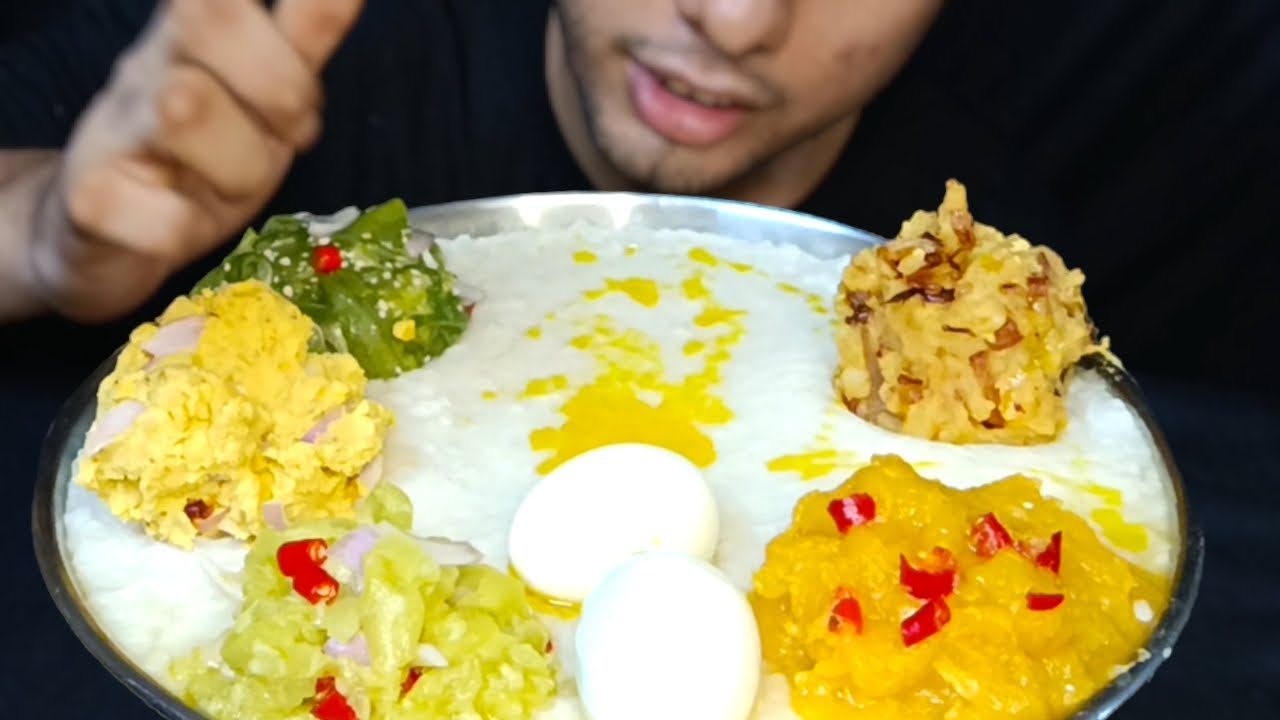 Eating phena bhat with different types of bhortas boiled egg #eating # ...