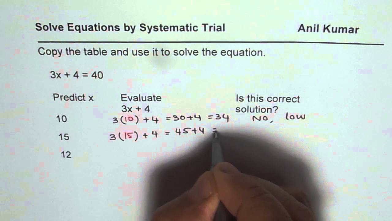 Understand Method of Systematic Trial to Solve Algebraic Equation - YouTube