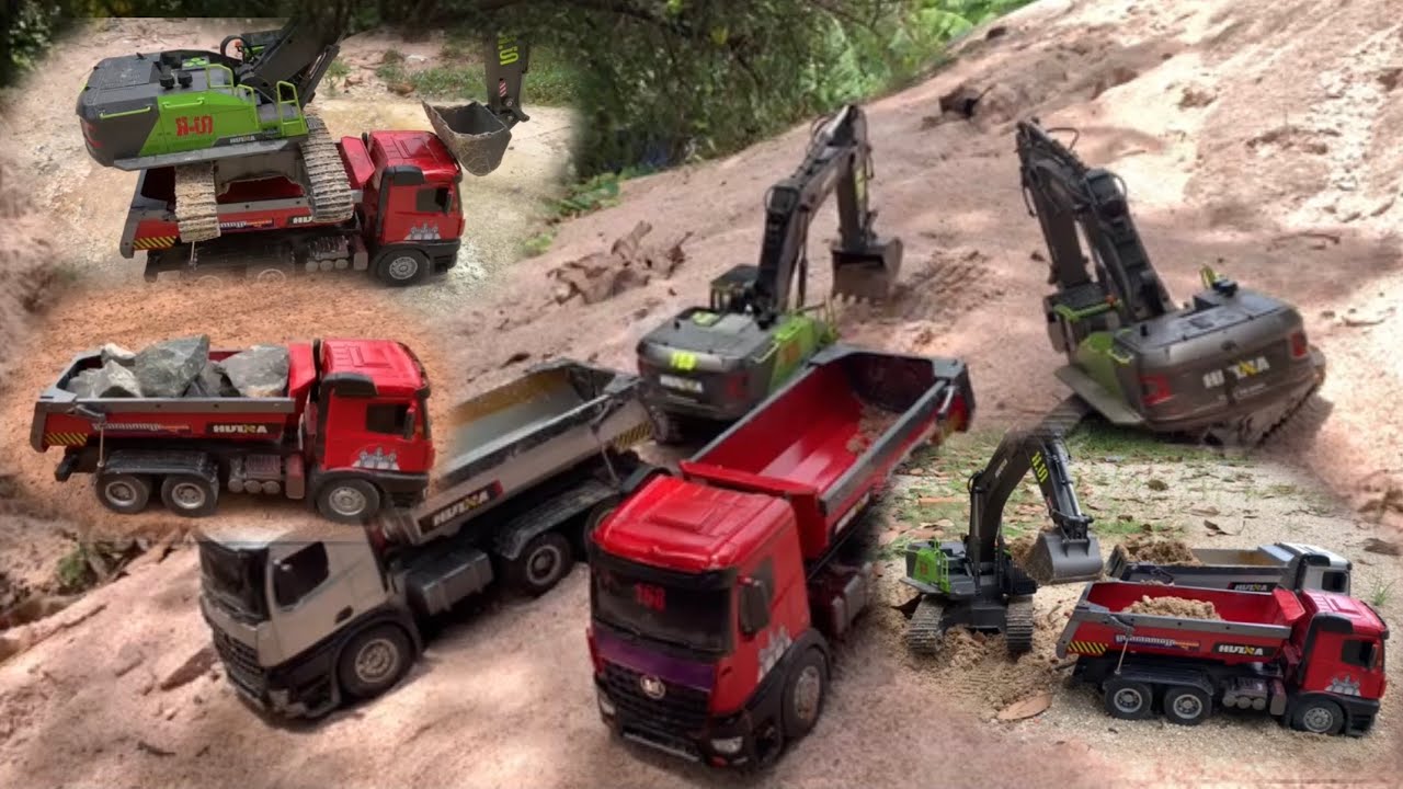 Full video of mini excavators and dump trucks working | RC excavator ...