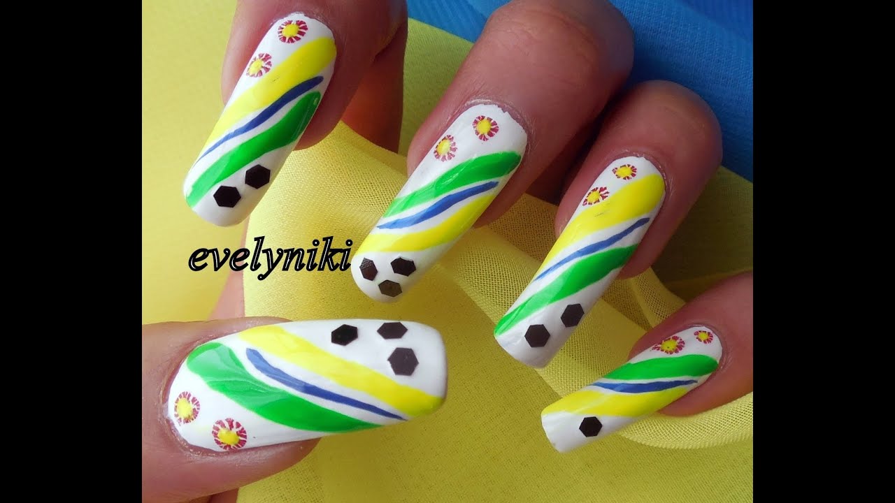Uñas BRASIL 2014 / World Cup Brazil Nail Art Tutorial / FIFA Mundial ...