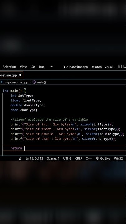 Write the C program to find the size of int, float, double and char #clanguage #cprogramming # ...