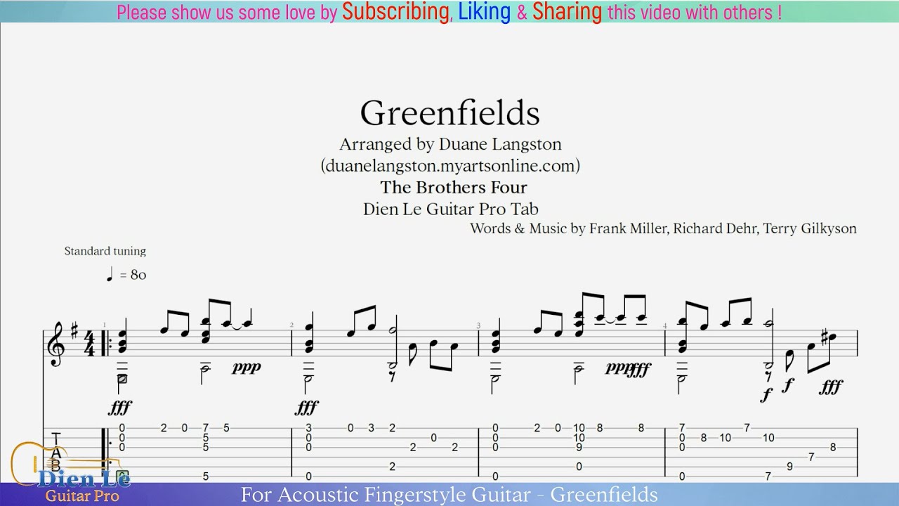For Acoustic Fingerstyle Guitar with TABs - Greenfields - YouTube