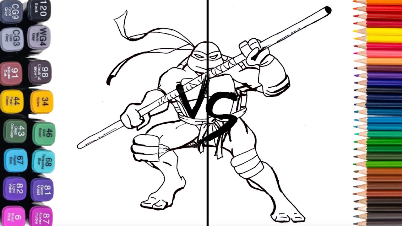 Ninja Turtles Coloring Pages | Pencil vs Marker Drawing - YouTube