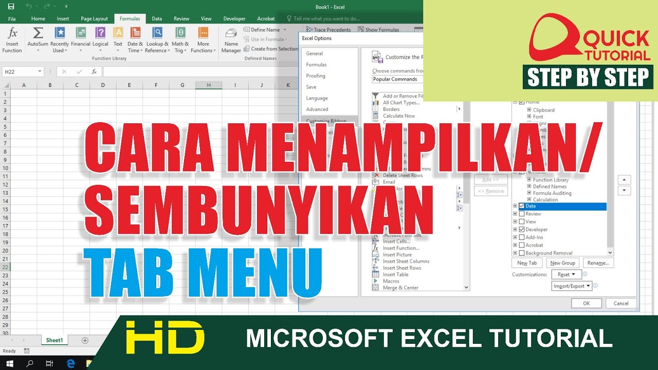 Cara Menampilkan/Menyembunyikan item Tab Menu di Excel - YouTube