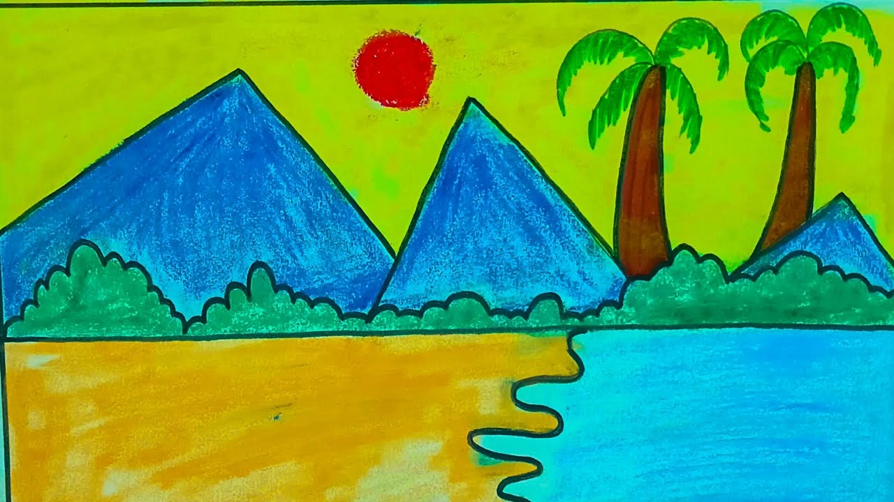 How to draw a beautiful landscape Scenery Drawing Tutorial for ...