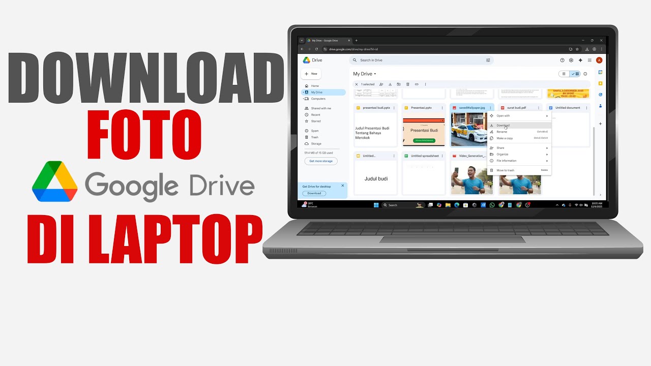 Cara Download Foto Dari Google Drive Di Laptop - YouTube