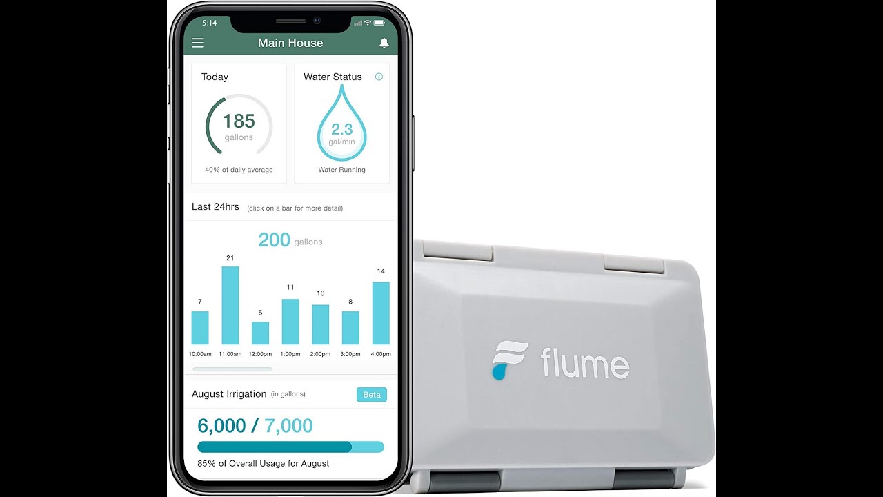 Flume 2 Smart Water Monitor Water Leak Detector Water Level Transmitter ...