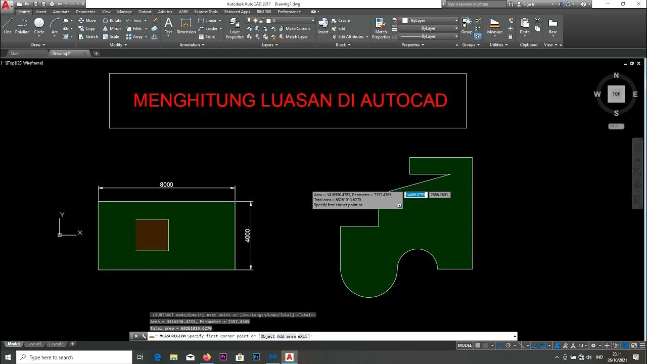 AUTOCAD 2D Cara menghitung Luasan/Area di Autocad - YouTube