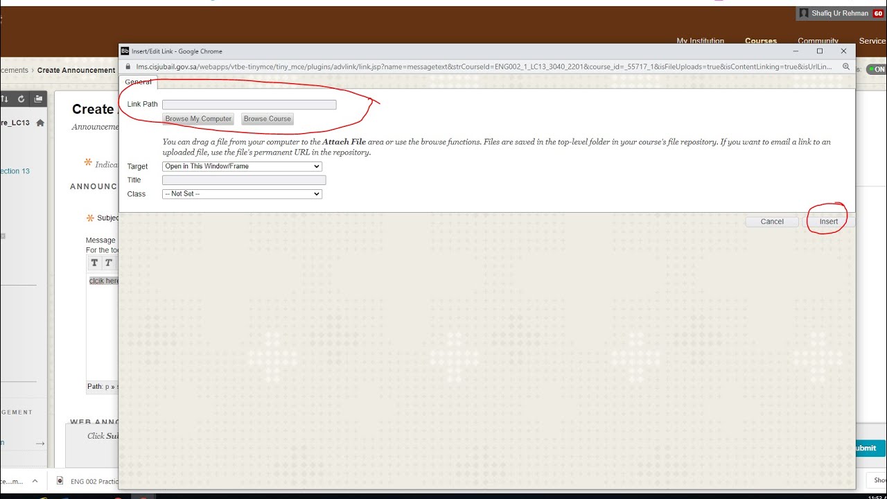 BB How to insert link in the announcement - YouTube