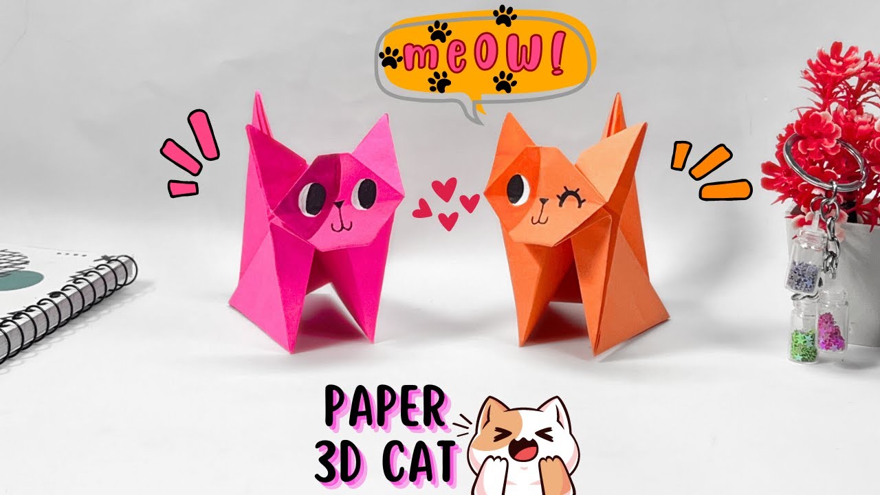 DIY Easy Origami Cat 3d Craft | Origami Paper 3D Cat Easy | Paper ...