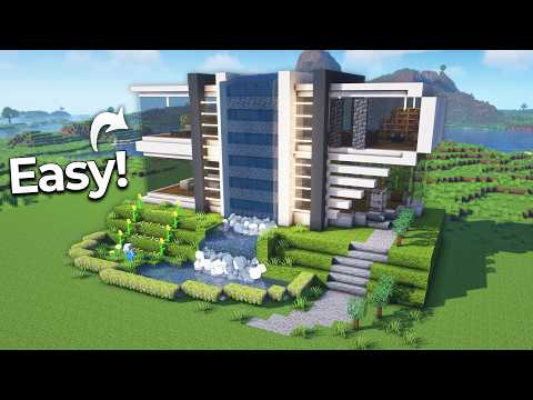 ⛏️ Minecraft :: How to build a Realistic Waterfall Modern House 🏠🌊 [마인크래프트 폭포 모던하우스 건축강좌]