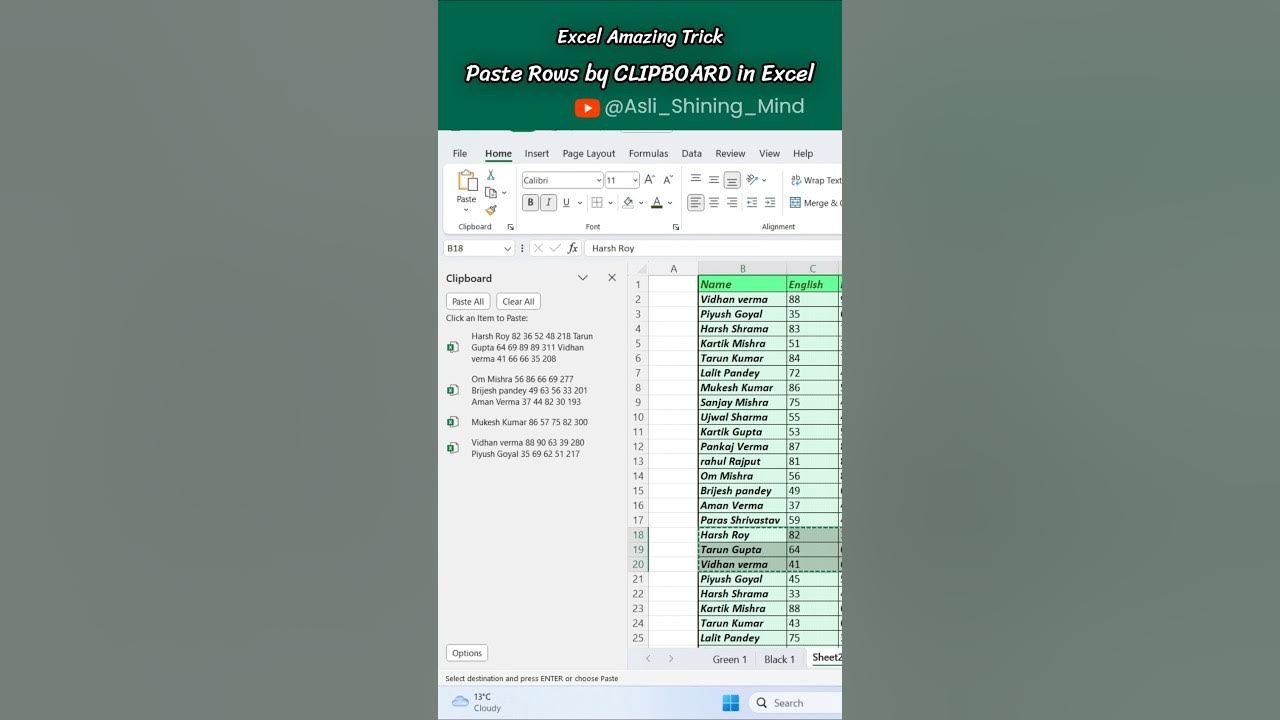 COPY & PASTE Trick in Excel😍👨‍💻💥 Paste Rows by Using CLIPBOARD OPTION #shorts #excel #shortvideo ...