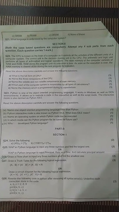 Class 11th computer science (CS) half yearly question paper - YouTube