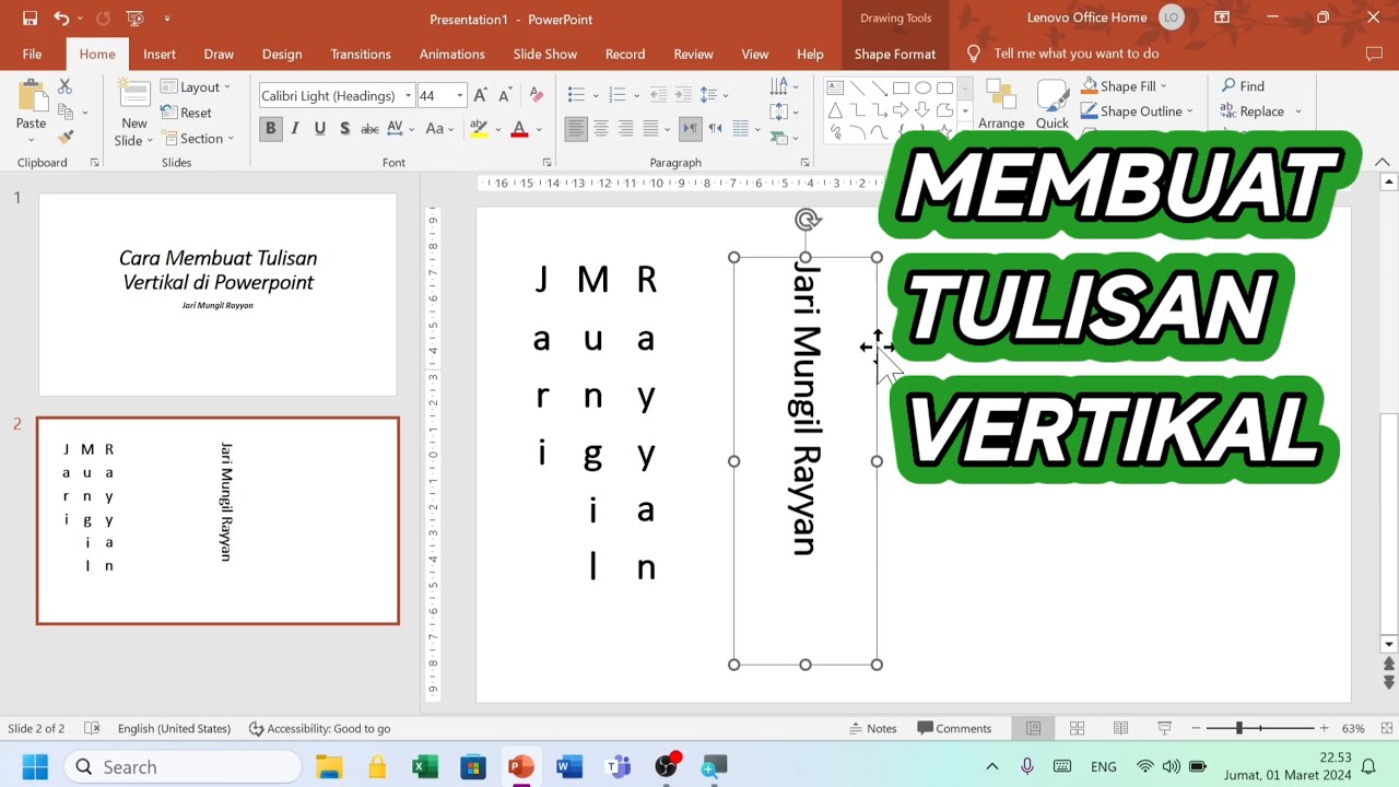 Cara Membuat Tulisan Vertikal di Microsoft Powerpoint - Merubah Tulisan ...