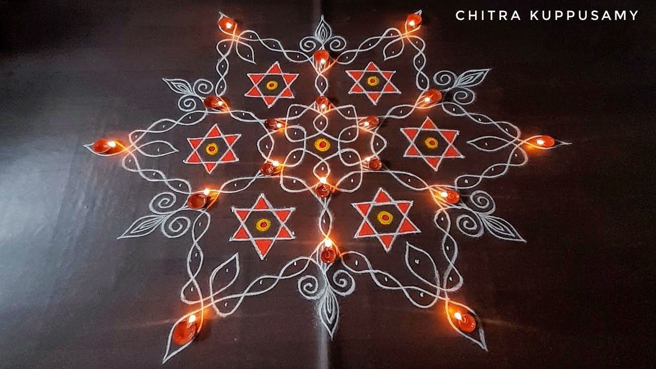 Star kolam design for karthigai kolam | Sikku kolam | Kambi kolam - YouTube