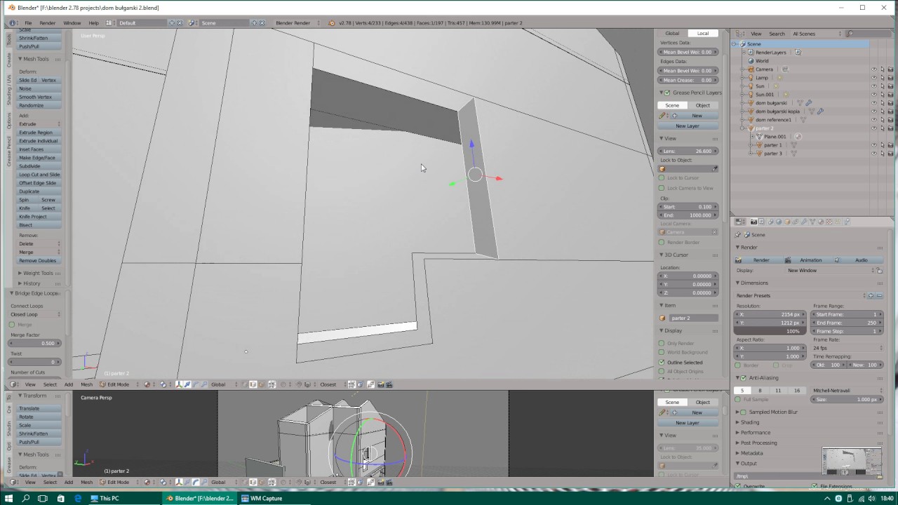 Blender 2 78b wycinanie dziur w ścianie okien tutorial PL - YouTube
