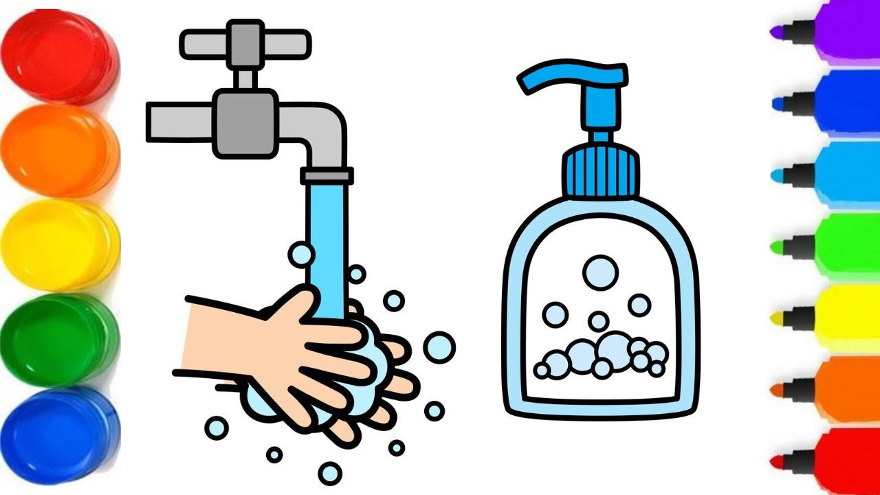 How to draw tap water handwashing hands and hand wash for kids and ...