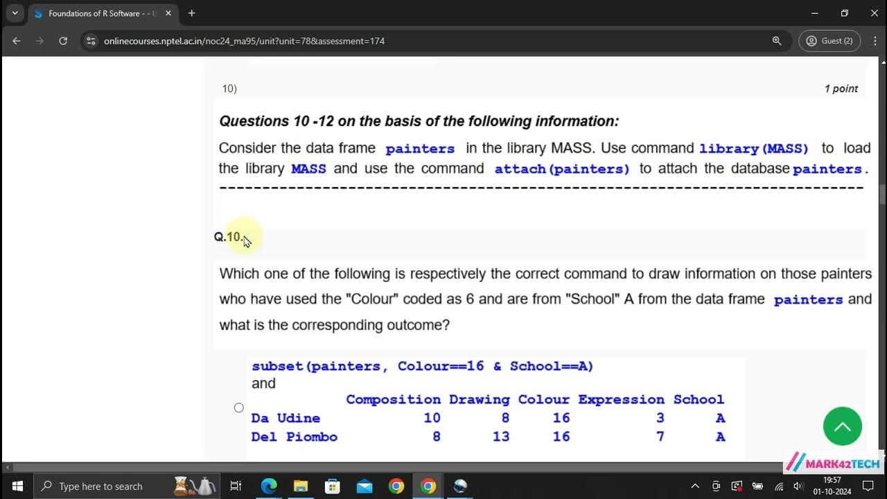 NPTEL Foundations of R Software Week10 Assignment 10 Solution July 2024 - YouTube