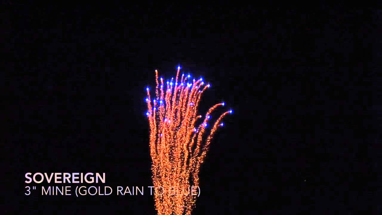 3 inch gold rain to blue mine by Sovereign at Firework Crazy - YouTube