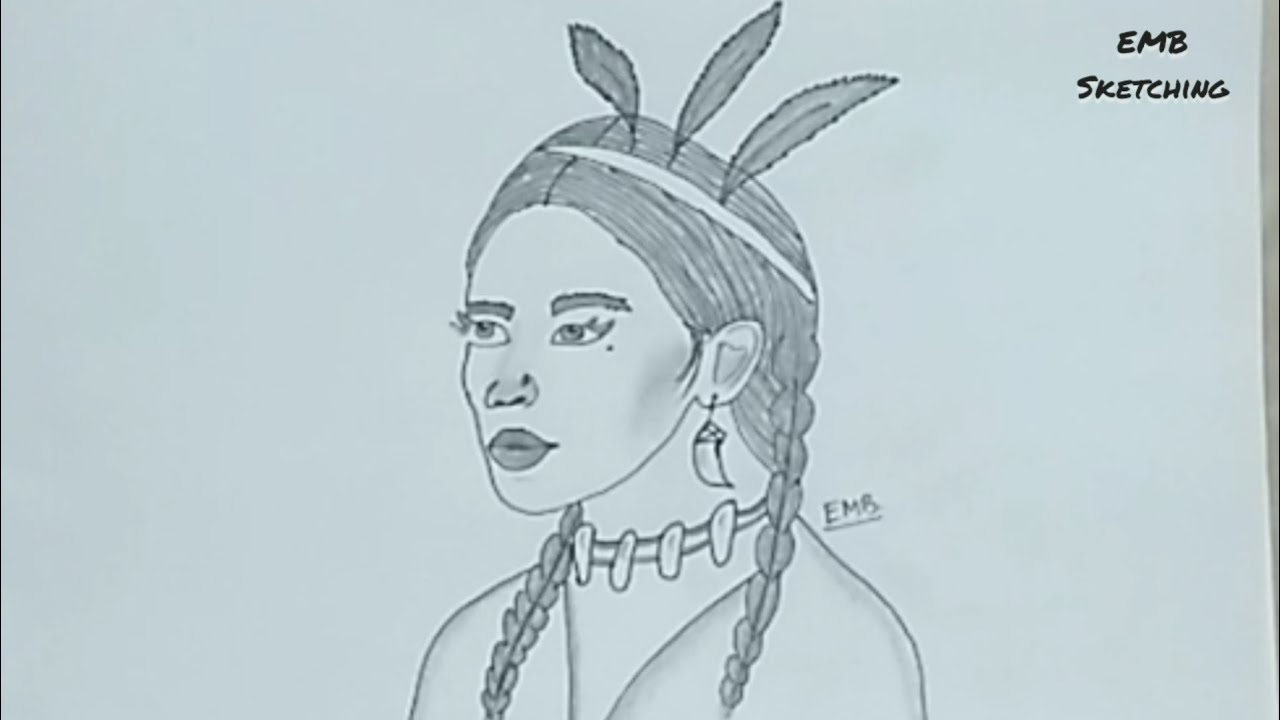 How to draw native American Girl sketch. - YouTube