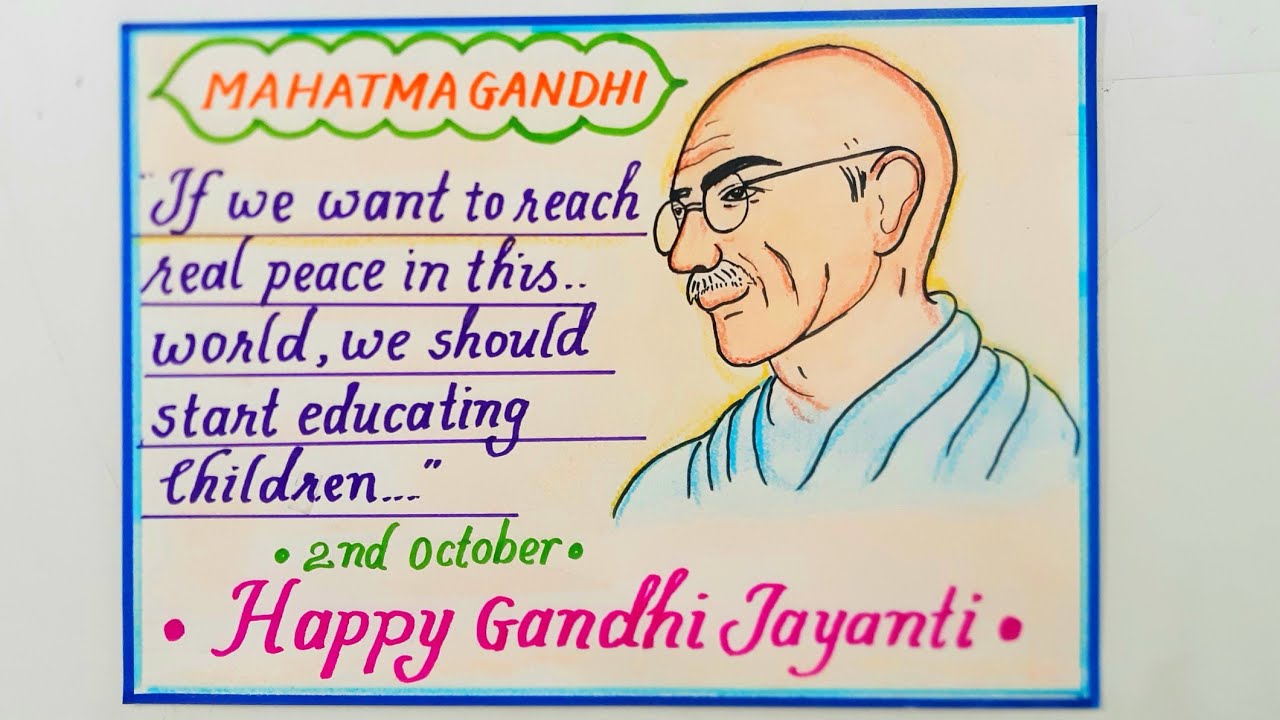 Gandhi Jayanti Drawing Easy Steps//Gandhi Jayanti Poster Drawing//How ...