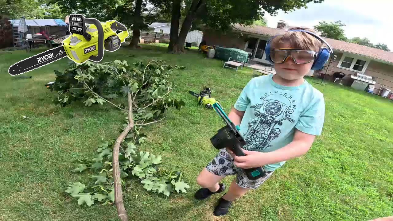 Chainsaws for kids | POWER GARDENING TOOLS FOR KIDS | Ryobi chainsaw ...