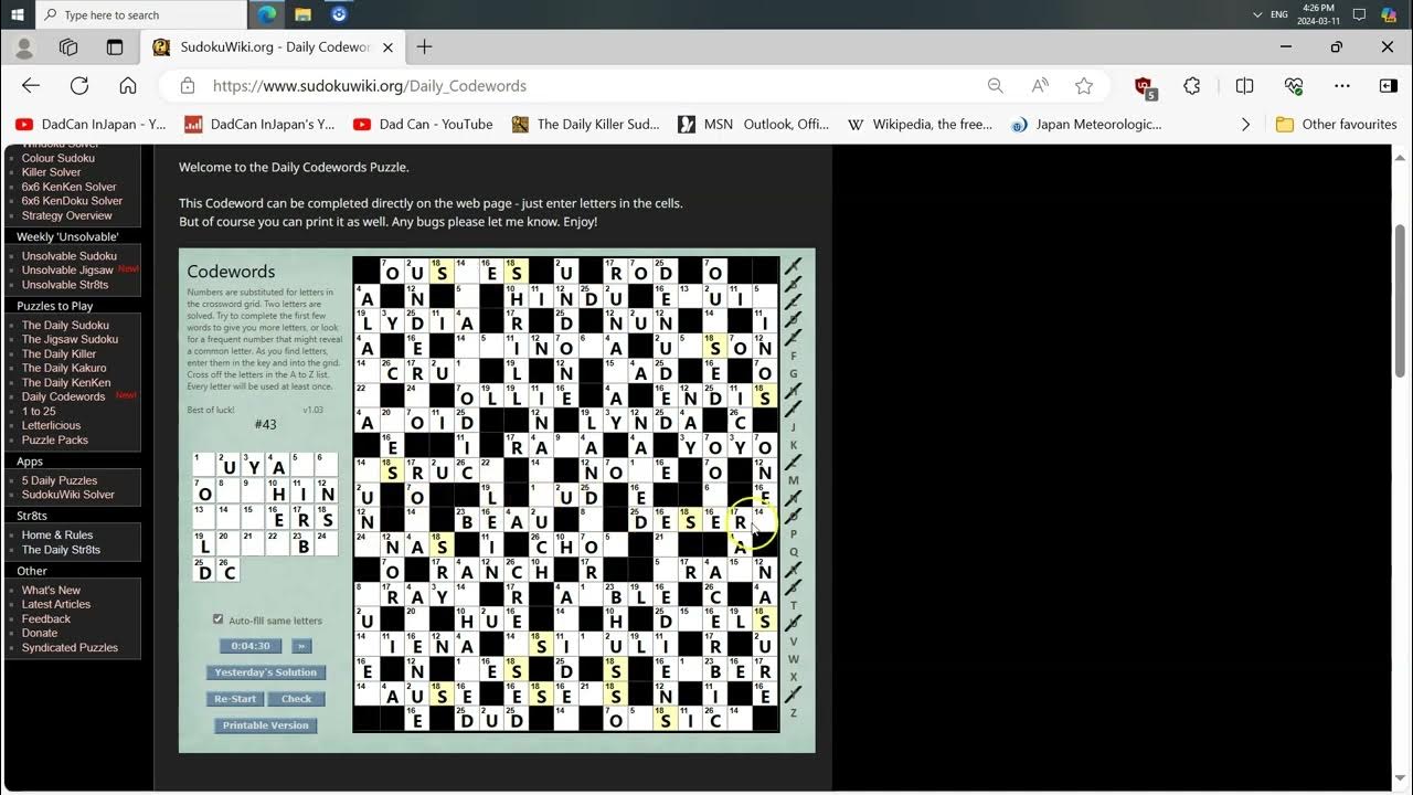 A DiY Puzzle. Daily Codewords - 2024-03-11 - YouTube