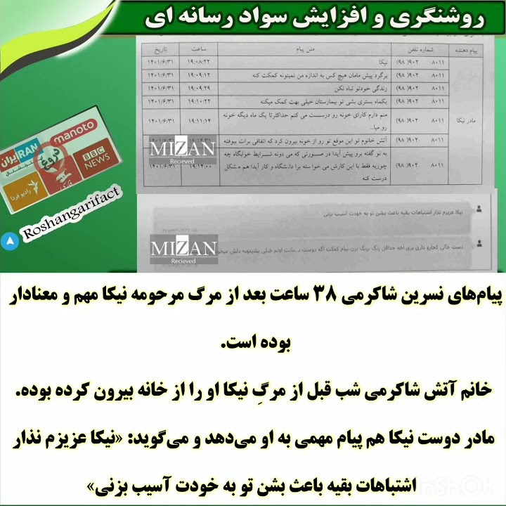 پیام‌های نسرین شاکرمی ۳۸ ساعت بعد از مرگ نیکا Youtube