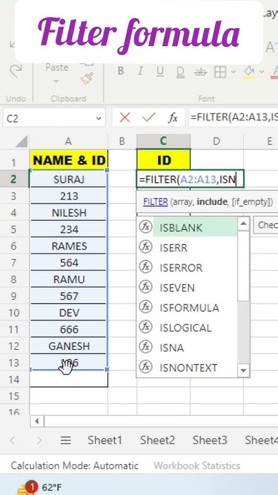 MS Excel ka tips and tricks / how to use filter formula / #ms #msexcel ...