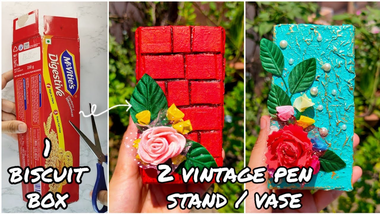 Best out of waste biscuit box. How to make pen stand out of waste ...