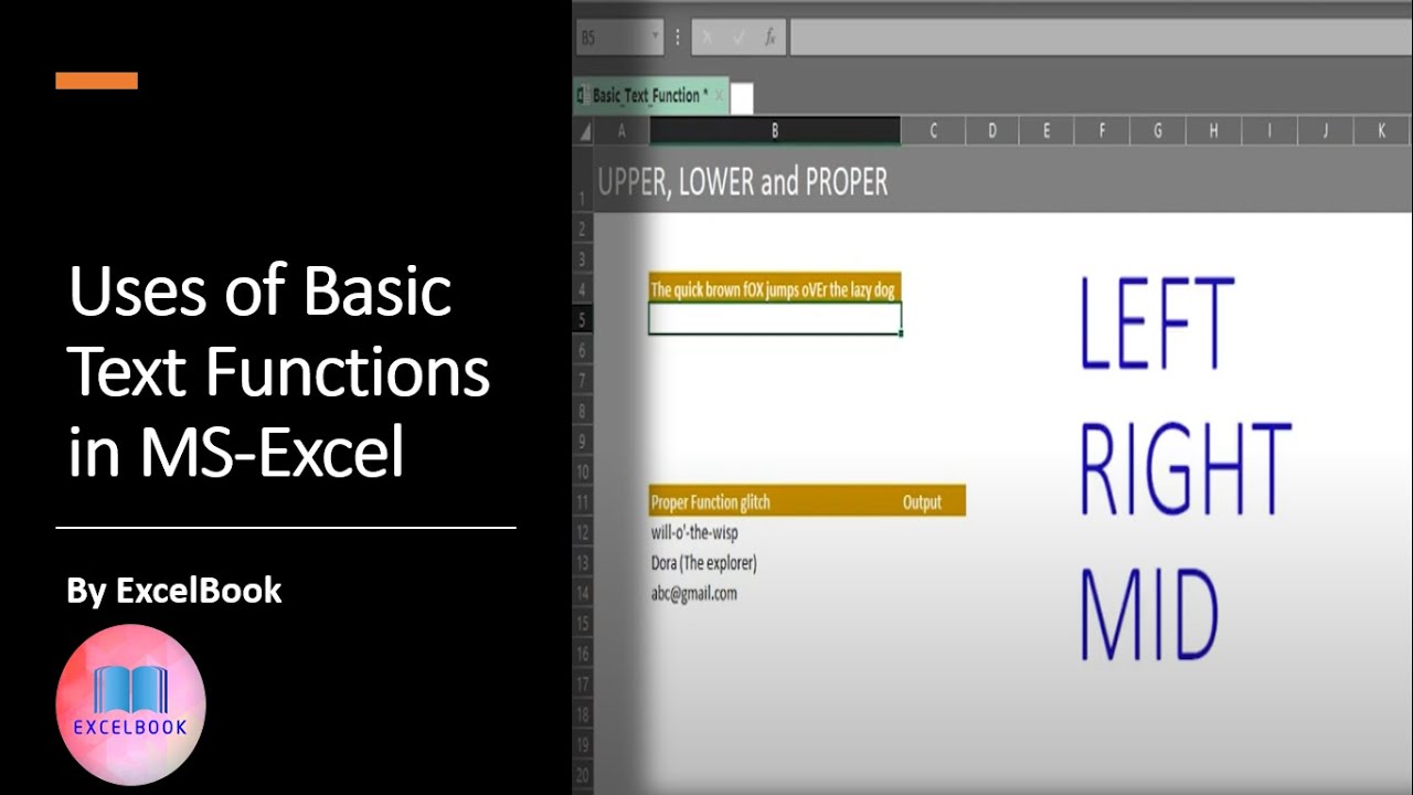 Basic Text Functions In Ms Excel Youtube