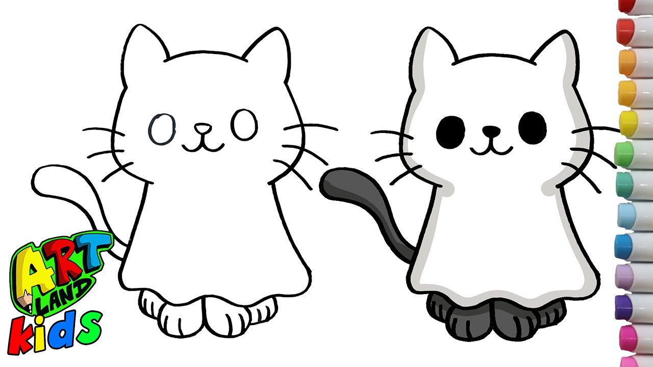 How to Draw a GHOST CAT for Kids - YouTube