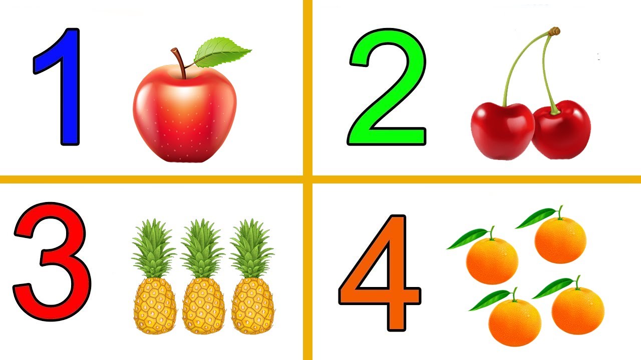 Learn 1 to 10 Numbers & Fruit Names | 123 Number Names | 1234 Counting ...