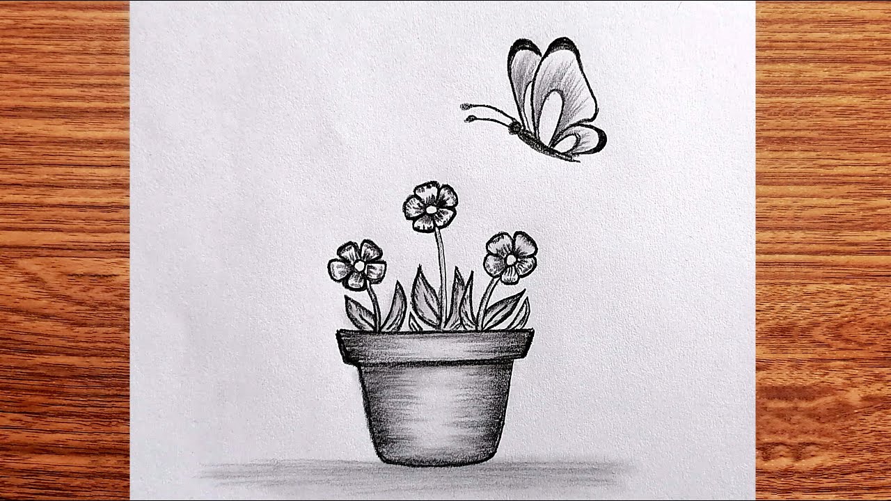 Easy flower pot drawing with pencil |How to Flower vase drawing ...