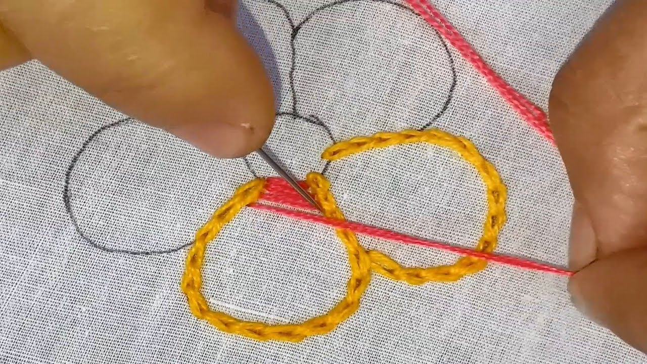 Hand embroidery Chain stitch flower design/easy flower embroidery - YouTube