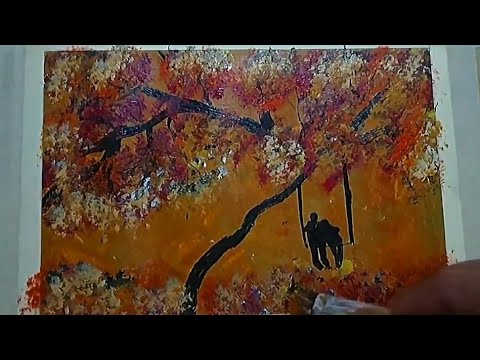swing couple under tree acrylic painting step by S step - YouTube