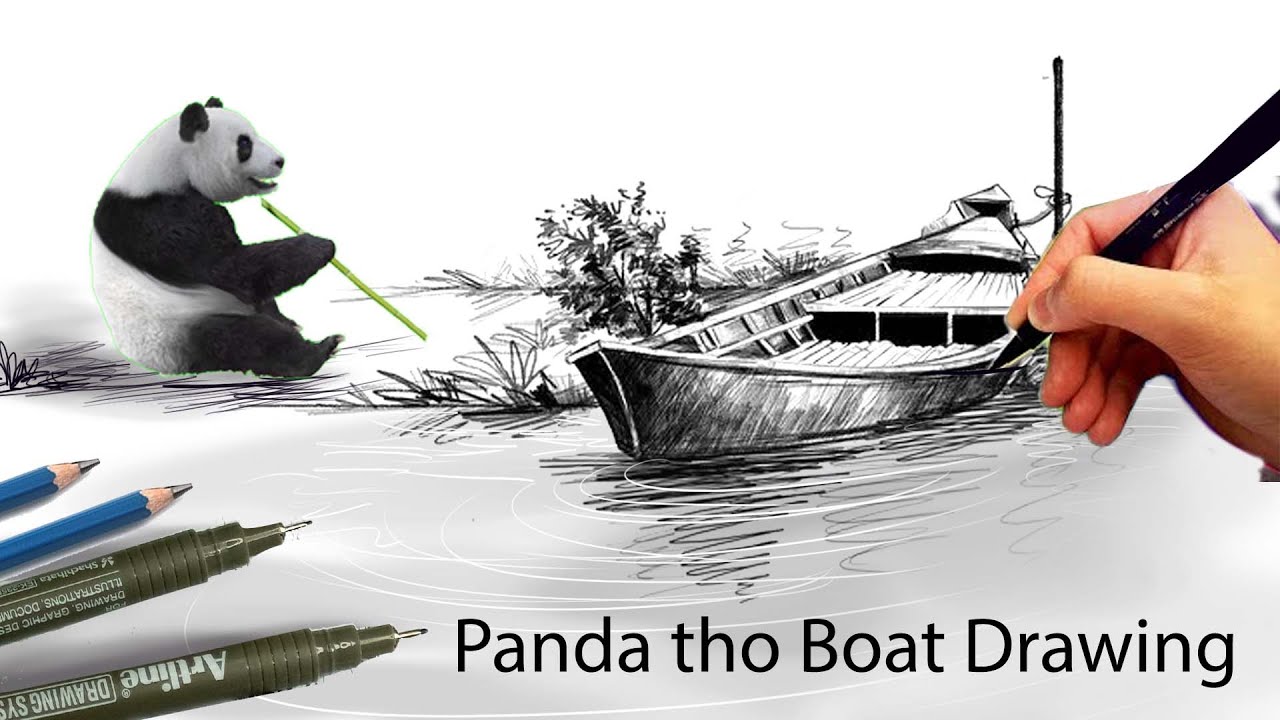 BOAT DRAWING WITH PANDA EASY ART WORK ️ ️_ART BY SRIKANTH - YouTube