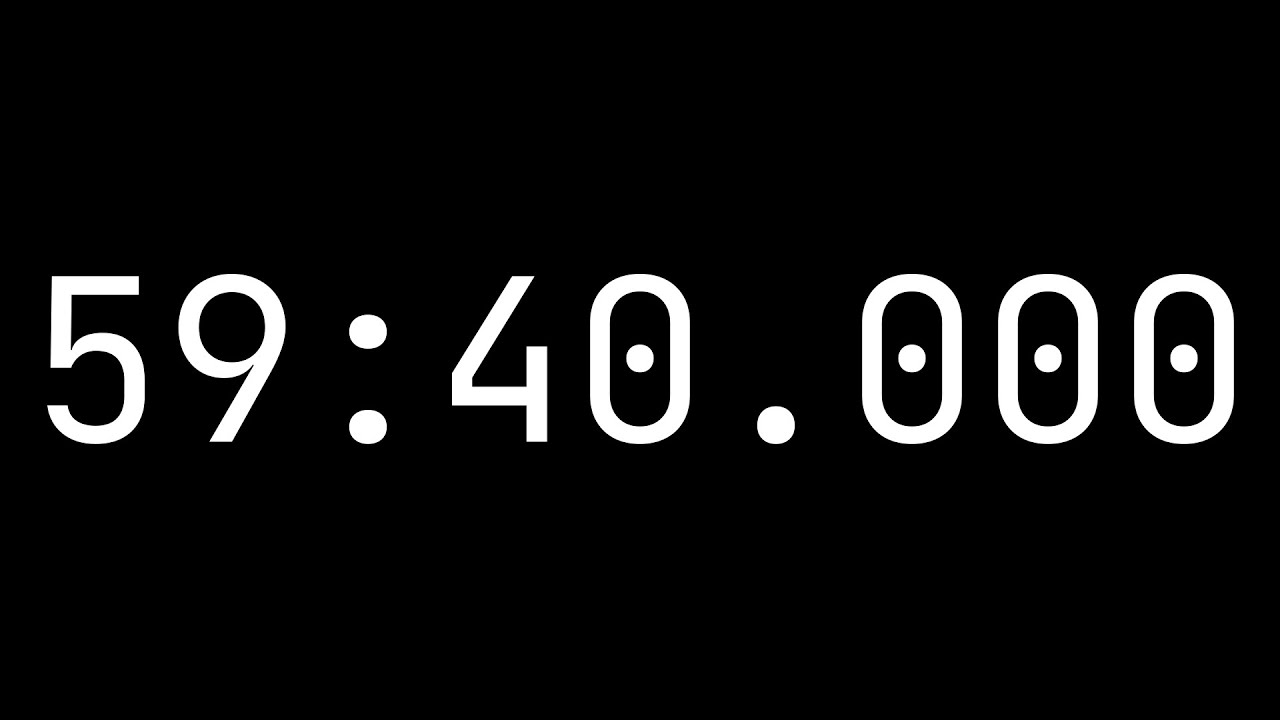 Countdown timer 59 minutes, 40 seconds [59:40.000] - White on black ...