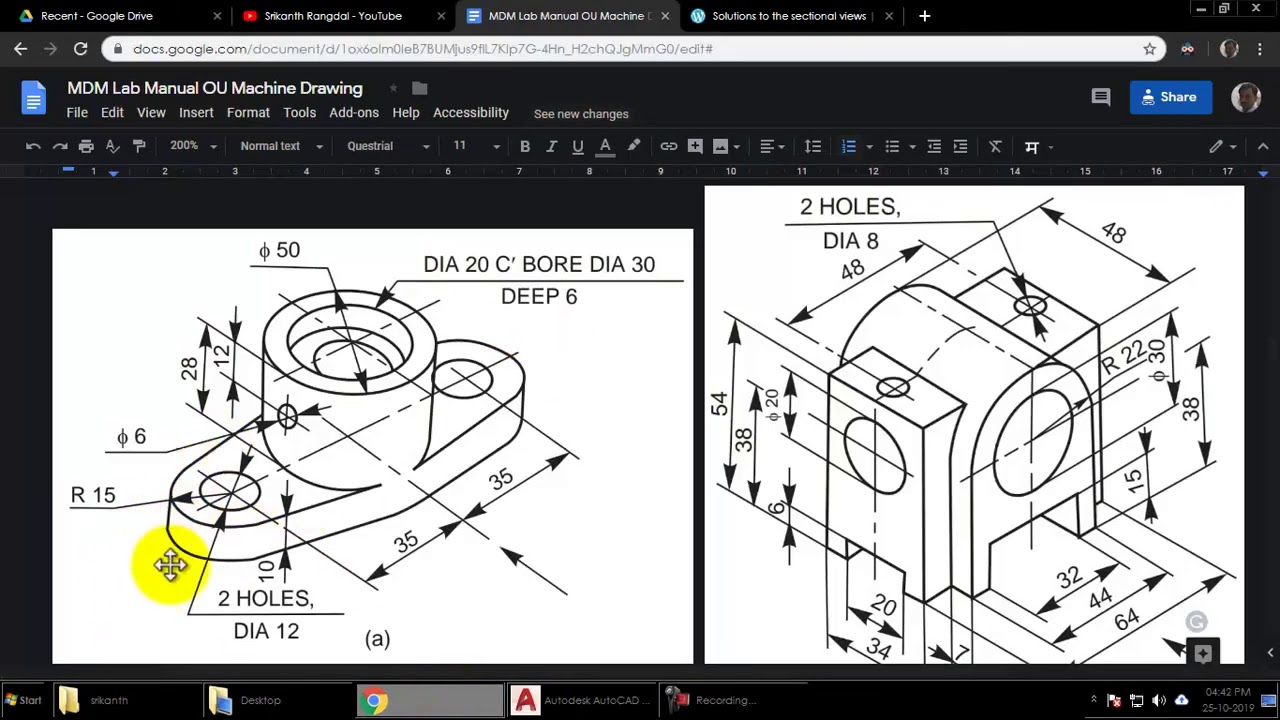 10 Sectional Orthographic views from Isometric Diagram - YouTube