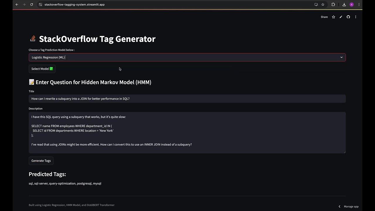 Stackoverflow Tagging System Demo - YouTube