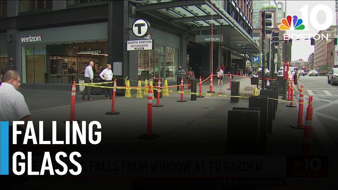 Pane of glass falls from window at TD Garden - YouTube
